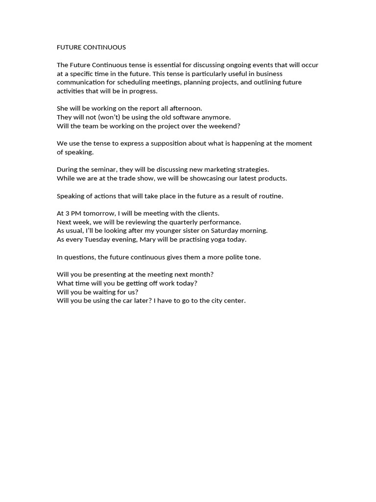 Future Continuous Tense Explained | PDF