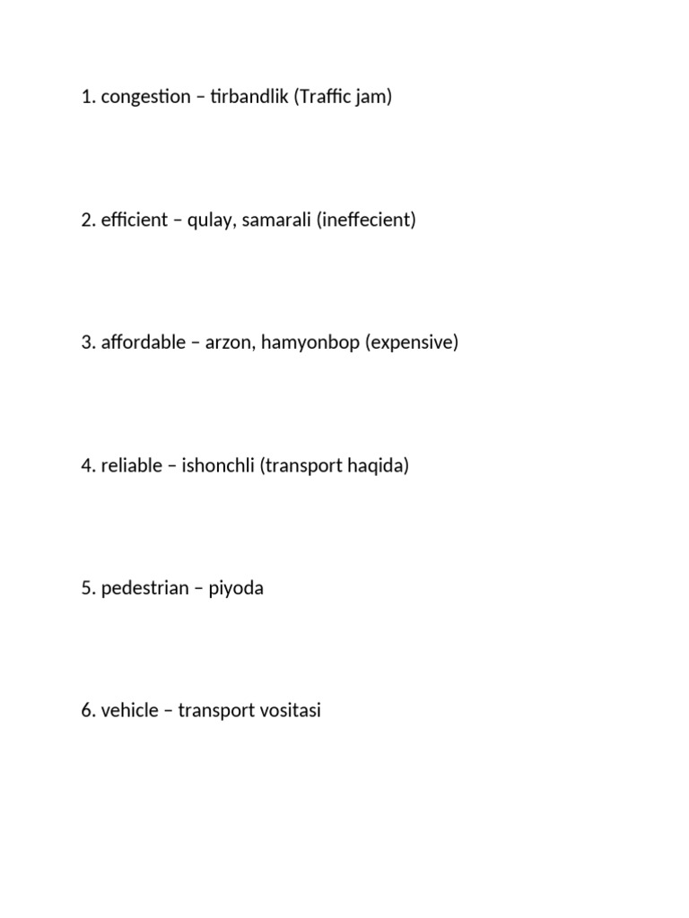 Transportation Vocabulary and Preferences | PDF