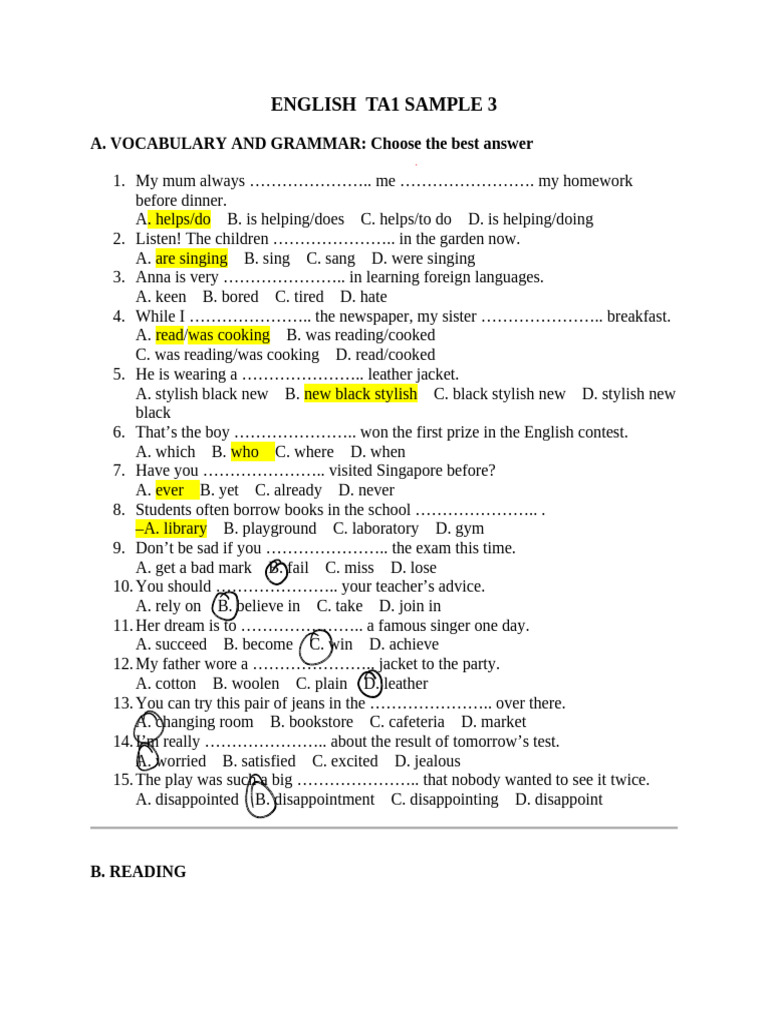 TA1 Test Sample 3 | PDF | Pet | Cafeteria