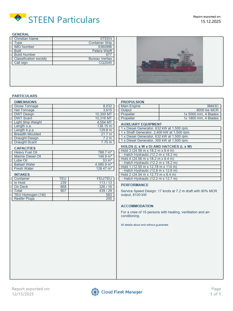 13. Vessel Particulars | PDF | Ships | Diesel Engine