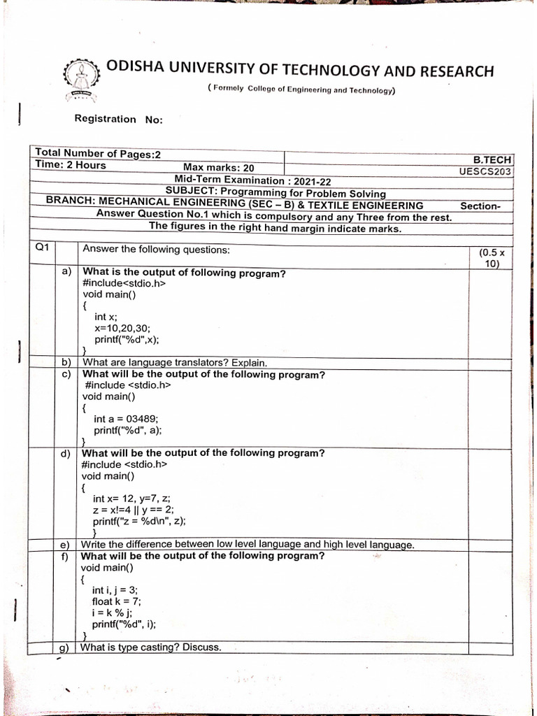 2ND SEM MID SEM | PDF | Matrix (Mathematics) | Eigenvalues And Eigenvectors