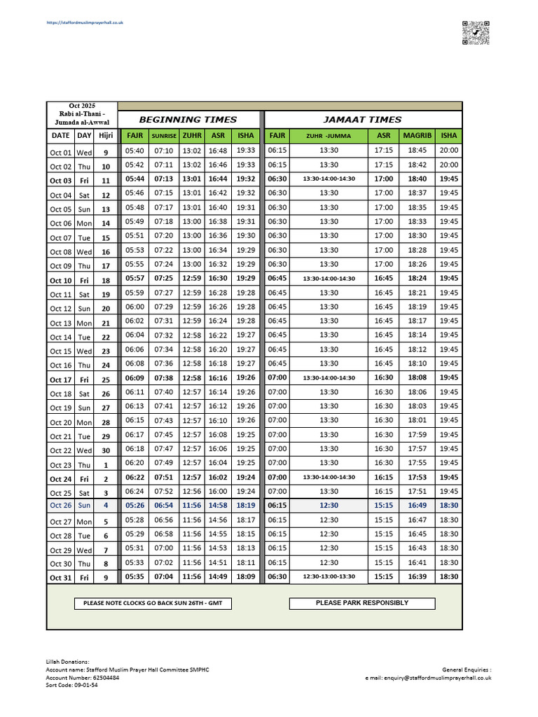 October-November Prayer Timetable | PDF | Prayer