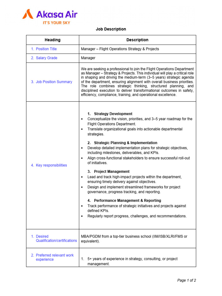 Manager Flight Operations, Strategy and Projects - Format | PDF ...