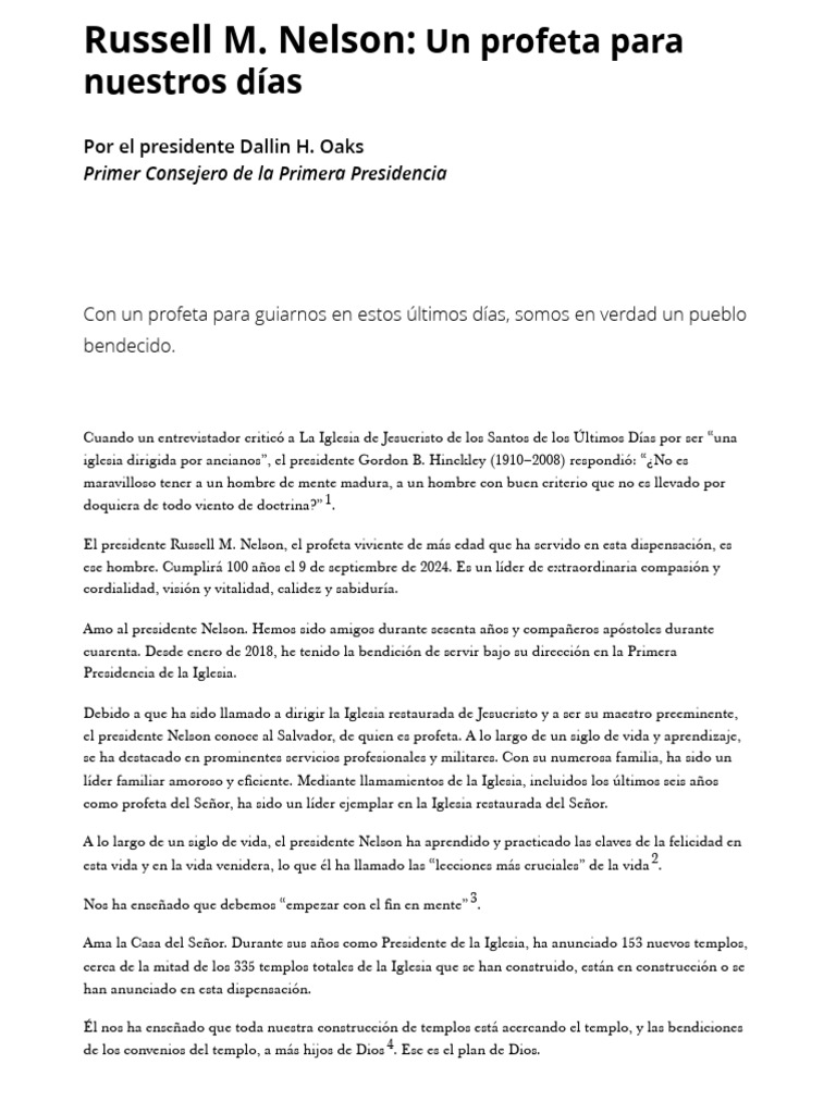 Russell M. Nelson_ Un Profeta Para Nuestros Días | PDF | Creencia ...