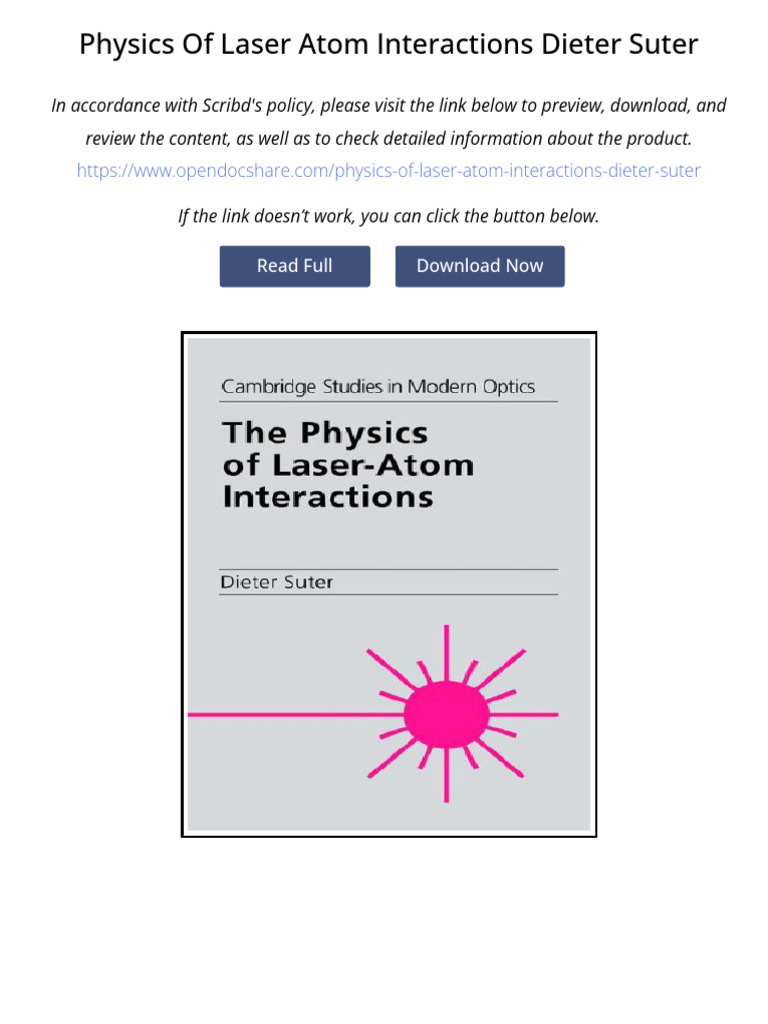 Physics Of Laser atom Interactions Dieter Suter | PDF | Spectroscopy ...