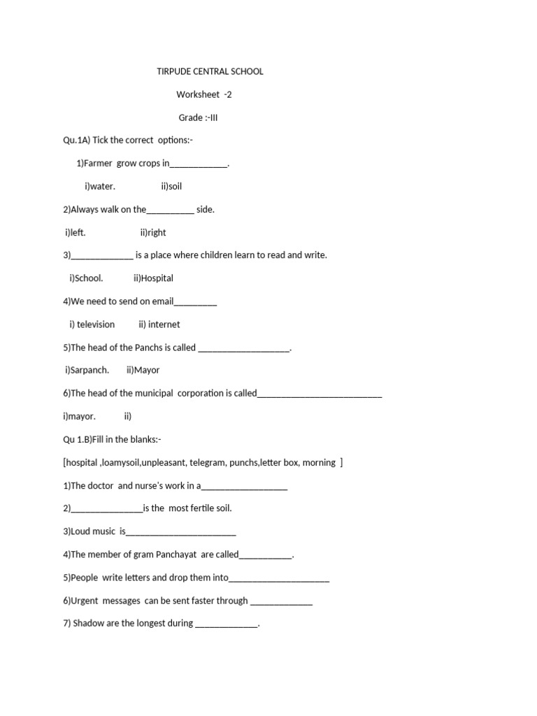 Worksheet of Grade 3 | PDF