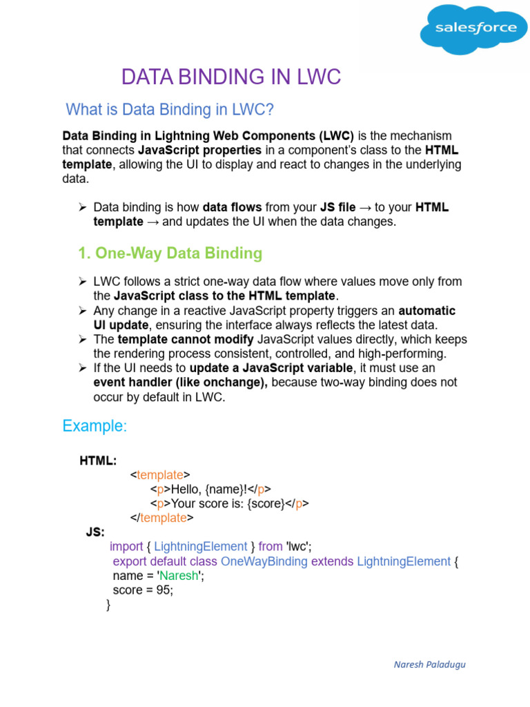 Data Binding in LWC 1765358419 | PDF | Java Script | Computing