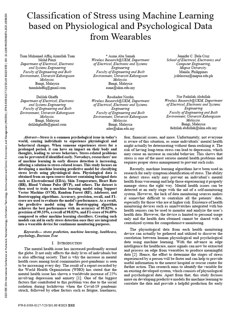 Machine Learning for Stress Classification | PDF | Support Vector ...