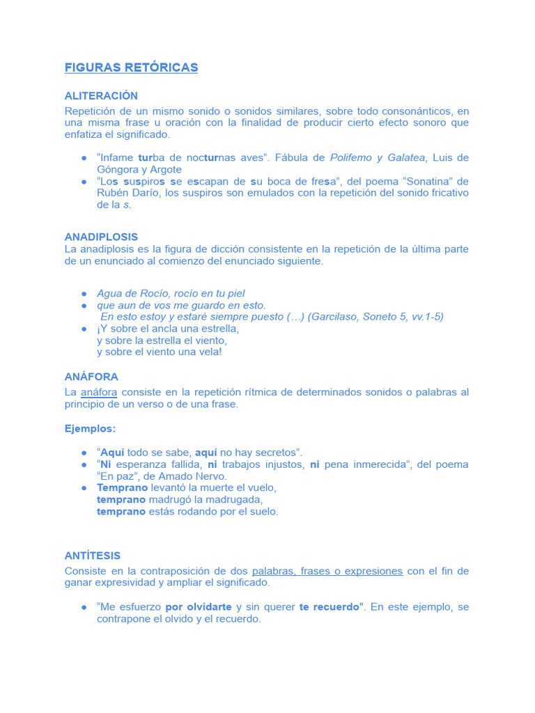 Figuras Retóricas: Definición y Ejemplos | PDF