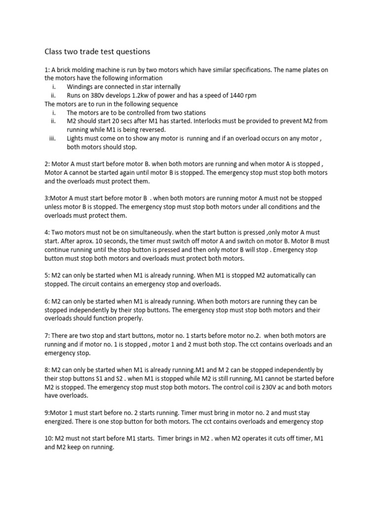 Class Two Trade Test Questions | PDF | Electrical Engineering ...