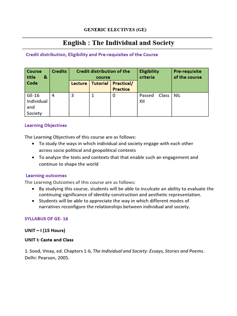 Individual and Society Course Overview | PDF | Liberal Arts Education
