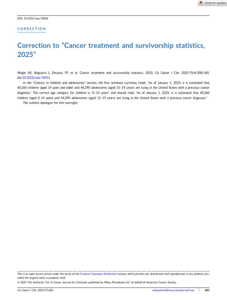 Correction to Cancer Statistics 2025 | PDF