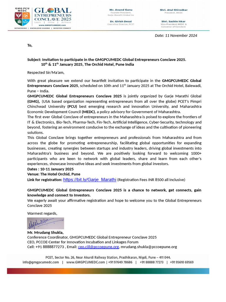 GMG Invitation Letter to Participate - GMGPCUMEDC Global Entrepreneurs ...