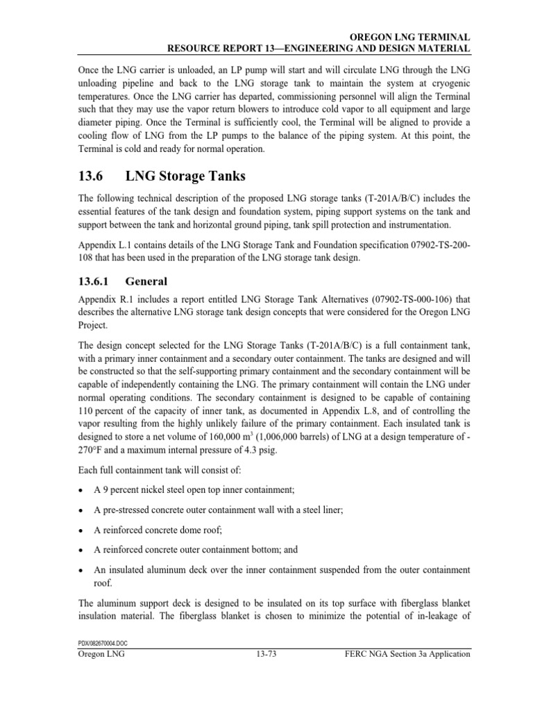 Oregon LNG Tank Spec | PDF | Liquefied Natural Gas | Instrumentation