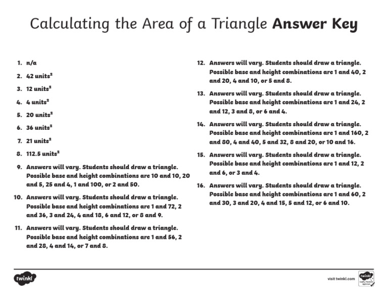 Answer Key Calculating the Area of a Triangle | PDF