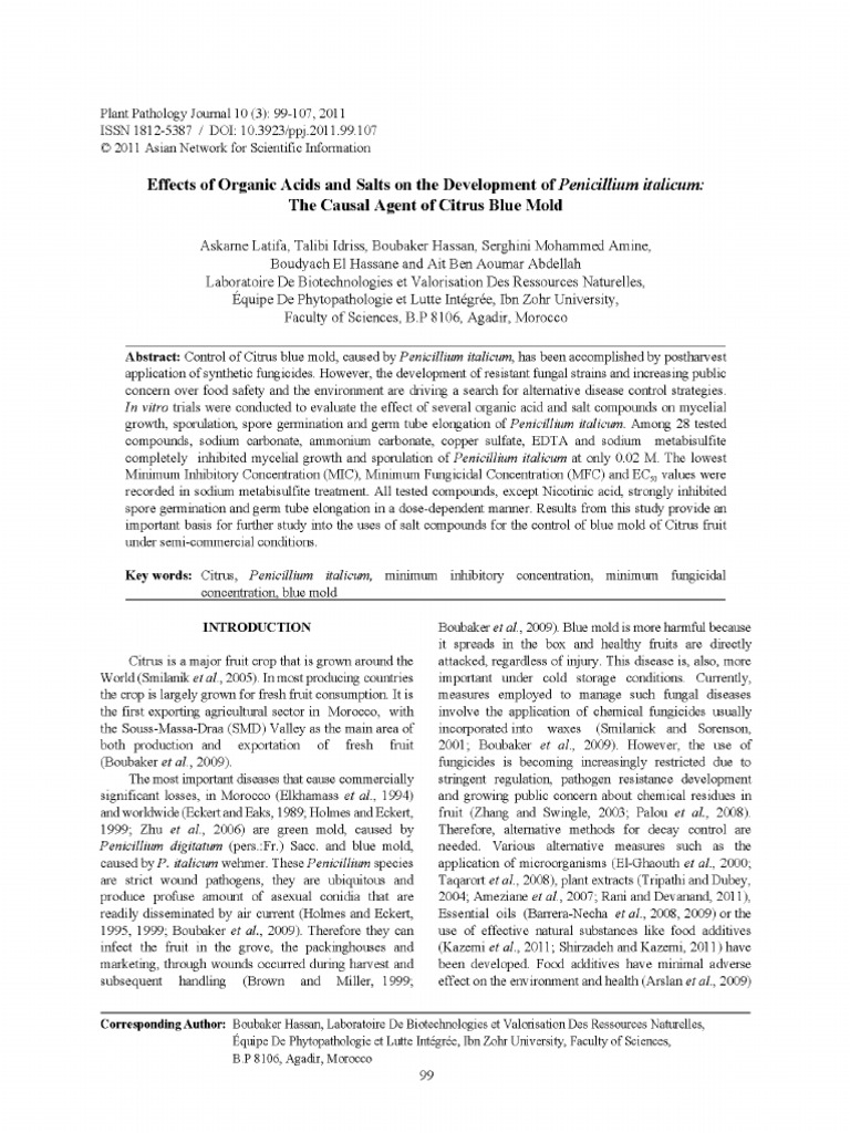 23. Effects of Organic Acids and Salts on the Development of ...