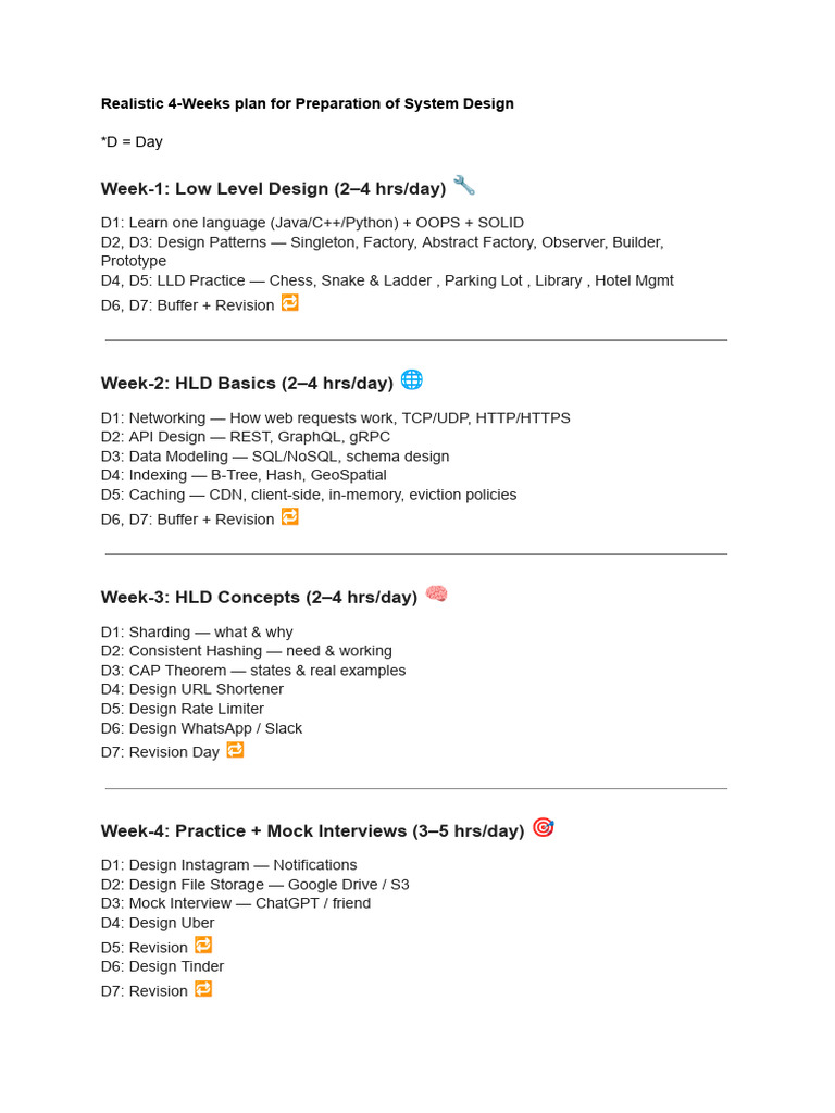 4-Week System Design Prep Plan | PDF