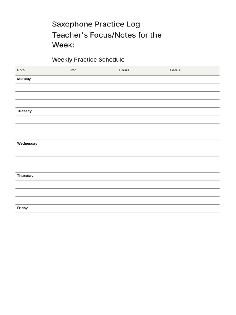 Weekly Saxophone Practice Log | PDF