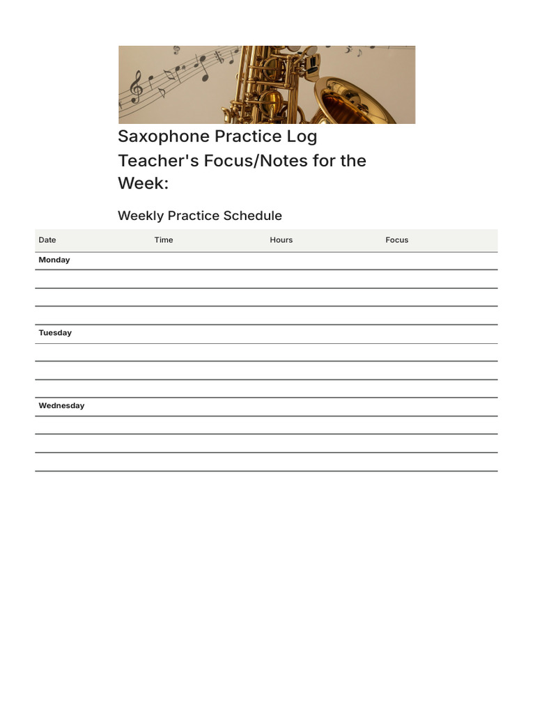 Saxophone Practice Log | PDF