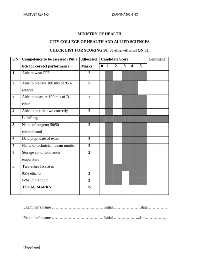 Health Sciences Exam Scoring Checklist | PDF