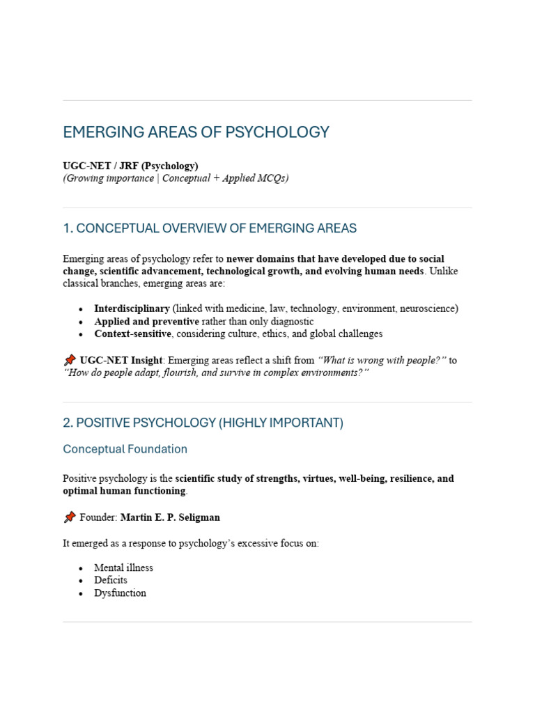 Emerging Areas | PDF | Psychology | Well Being