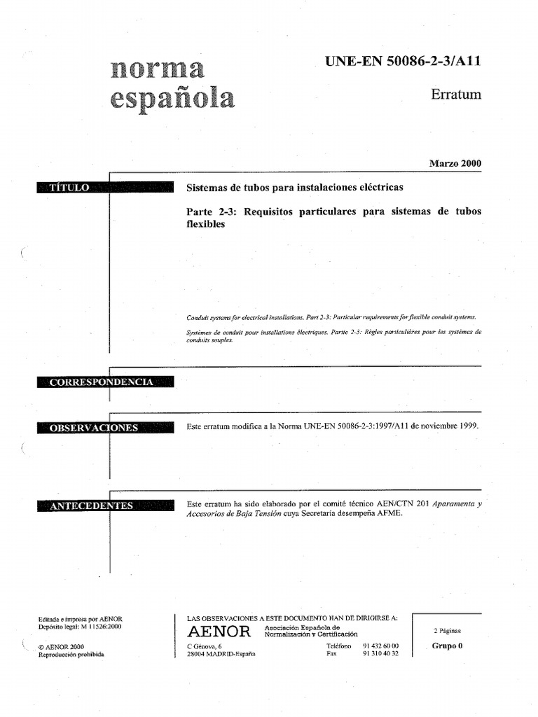 UNE-EN 50086-2-3-A11_2000 Erratum | PDF
