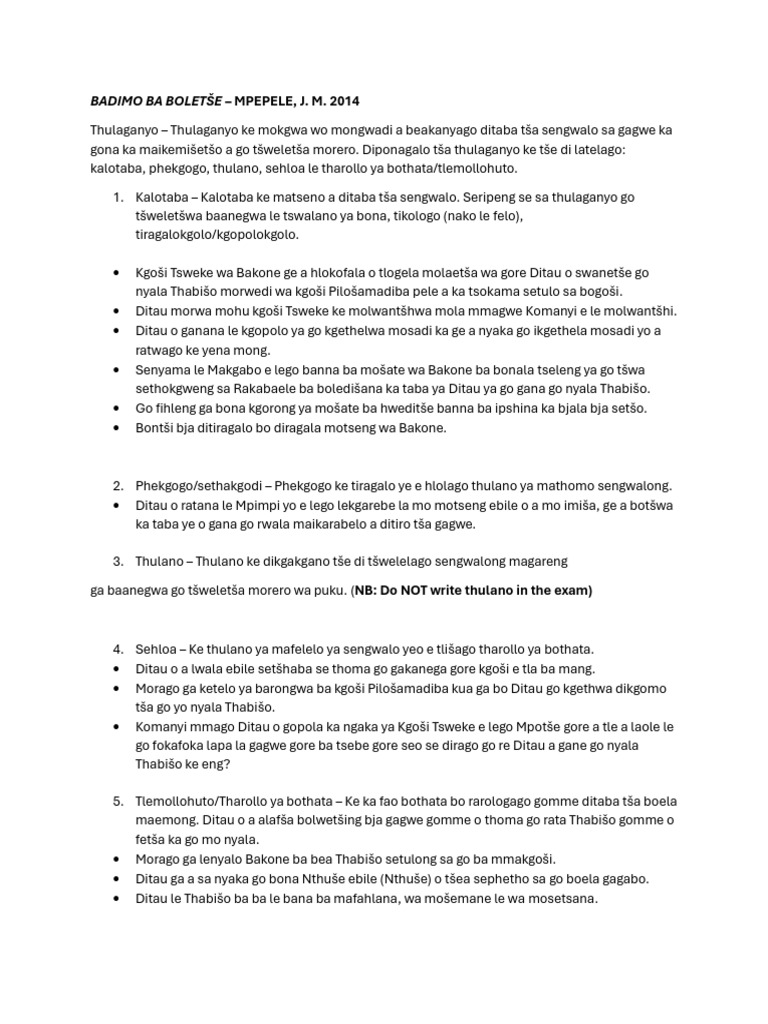 Badimo Ba Boletse - Thulaganyo | PDF