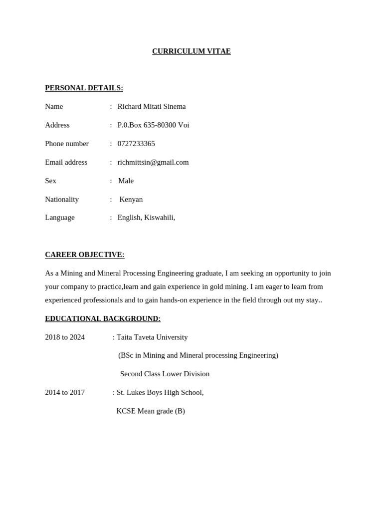 Richard Mitati Sinema CV | PDF