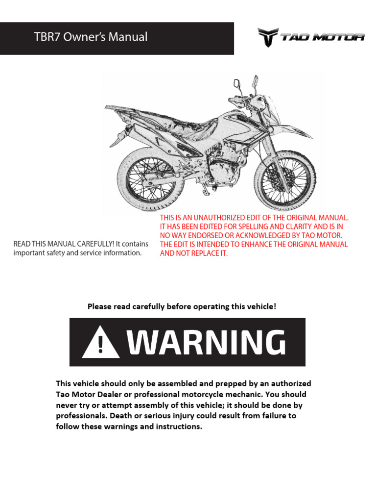 TBR7 Motorcycle Owner's Manual Guide | PDF | Manual Transmission ...