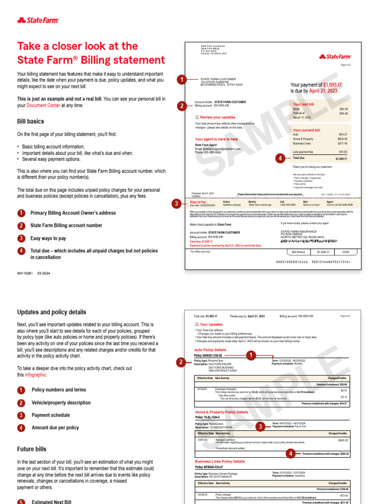 Understanding Your State Farm Billing Statement | PDF | Cheque | Insurance