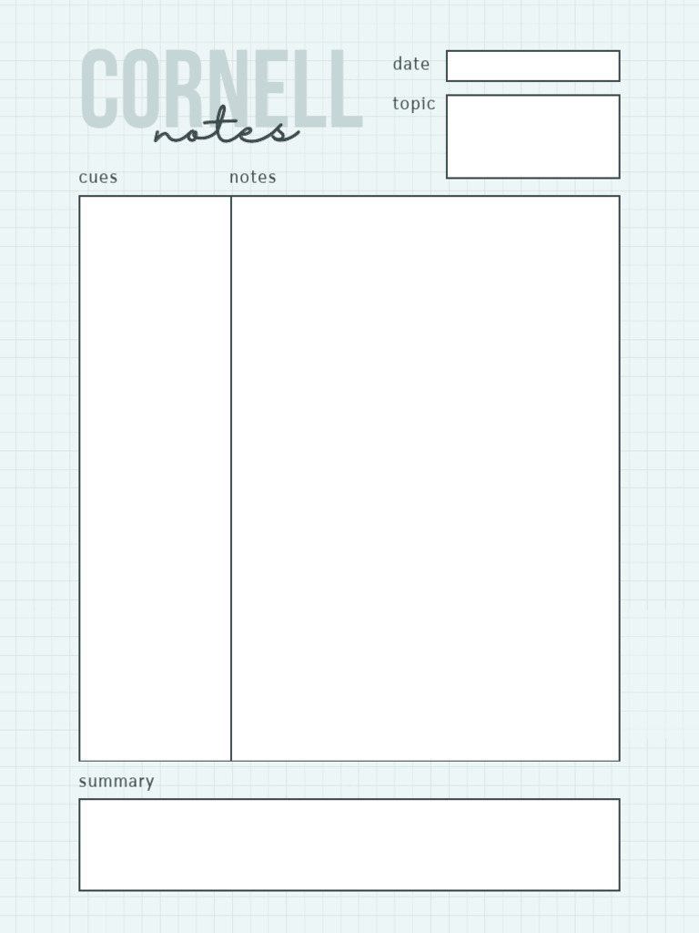 Cornell Note-taking Digital and Printable Worksheet in Soft Blue ...