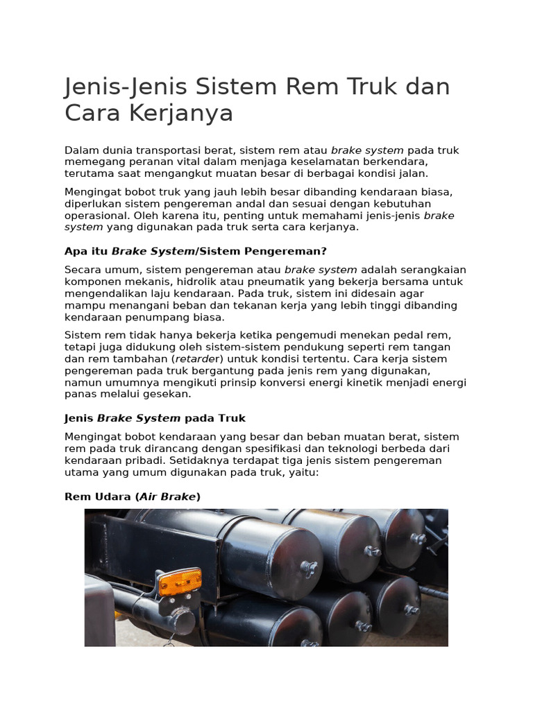 Jenis Rem Truk dan Cara Kerjanya | PDF