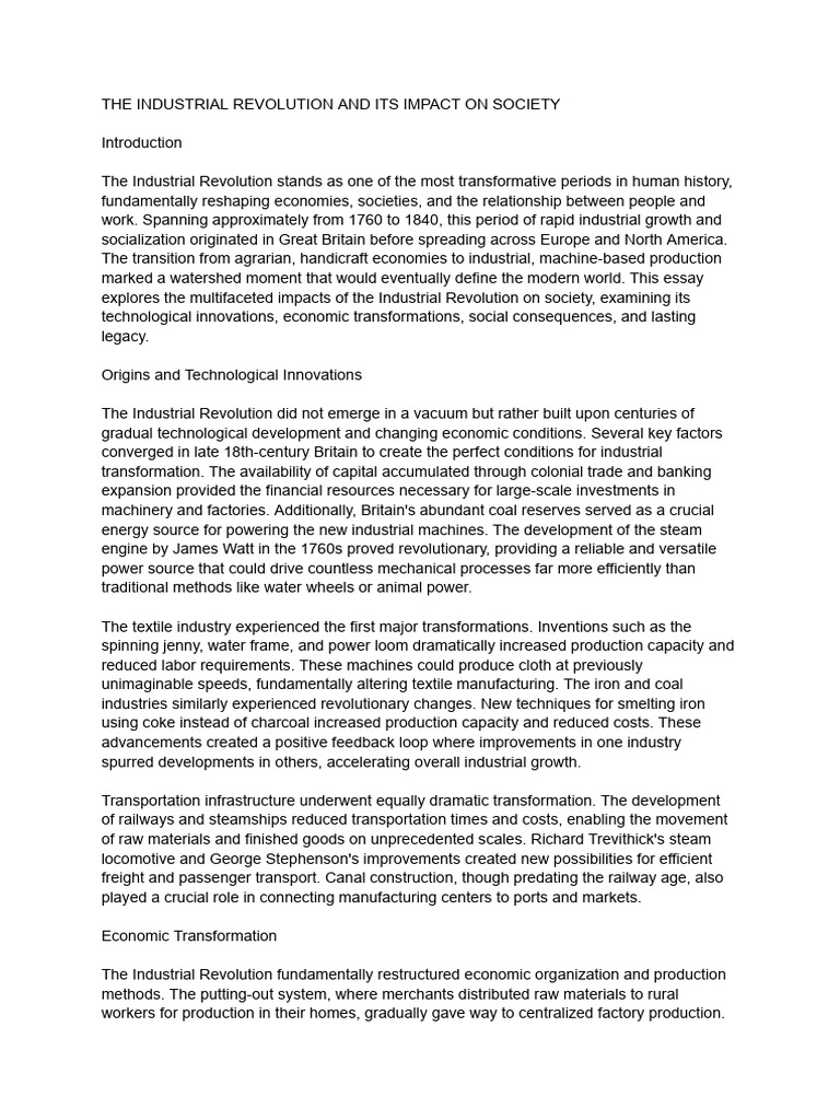 Impact of the Industrial Revolution | PDF | Industrial Revolution ...