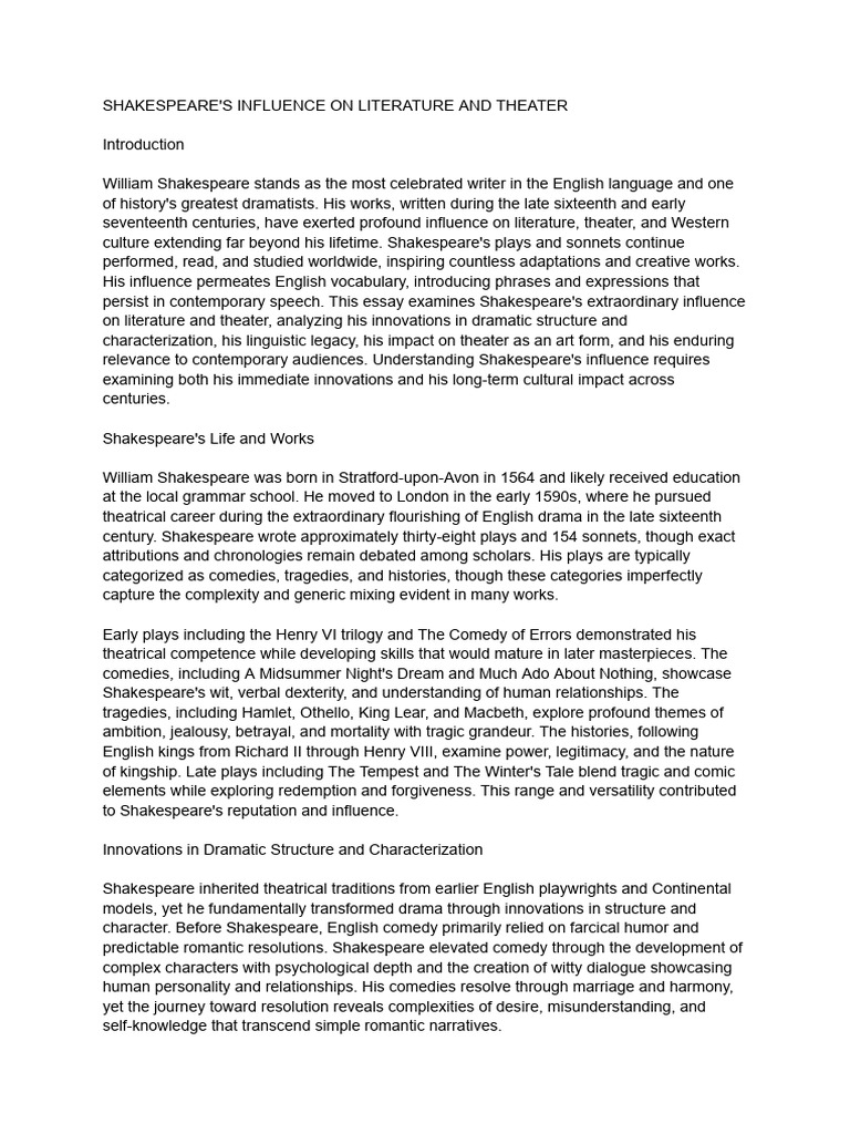 Shakespeare's Influence on Literature and Theater | PDF | William ...