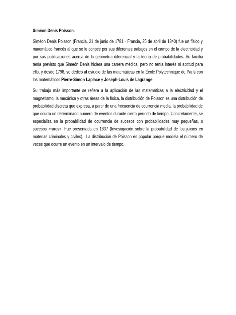 Siméon Denis Poisson: Matemáticas y Probabilidades | PDF