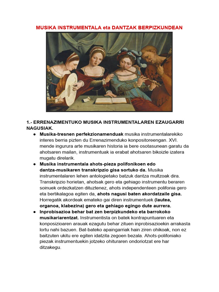4.- Musika Instrumentala Eta Dantzak Berpizkundean | PDF