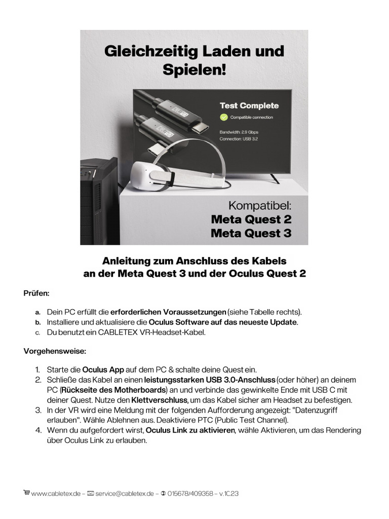 Oculus Quest Anleitung Hinweise v.10.23 | PDF
