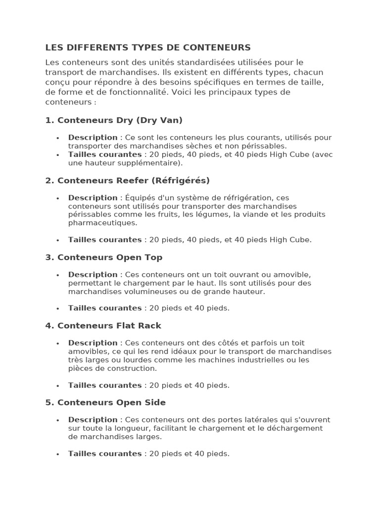 Types de conteneurs pour le transport | PDF | Transport