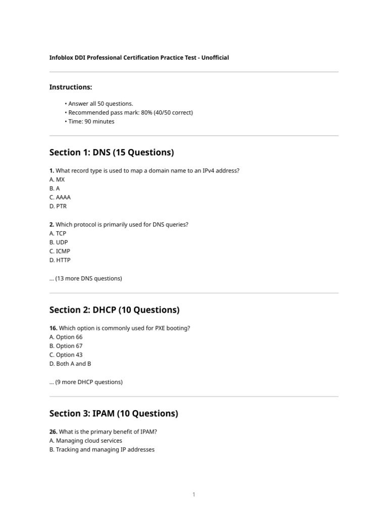 Infoblox DDI Certification Practice Test | PDF