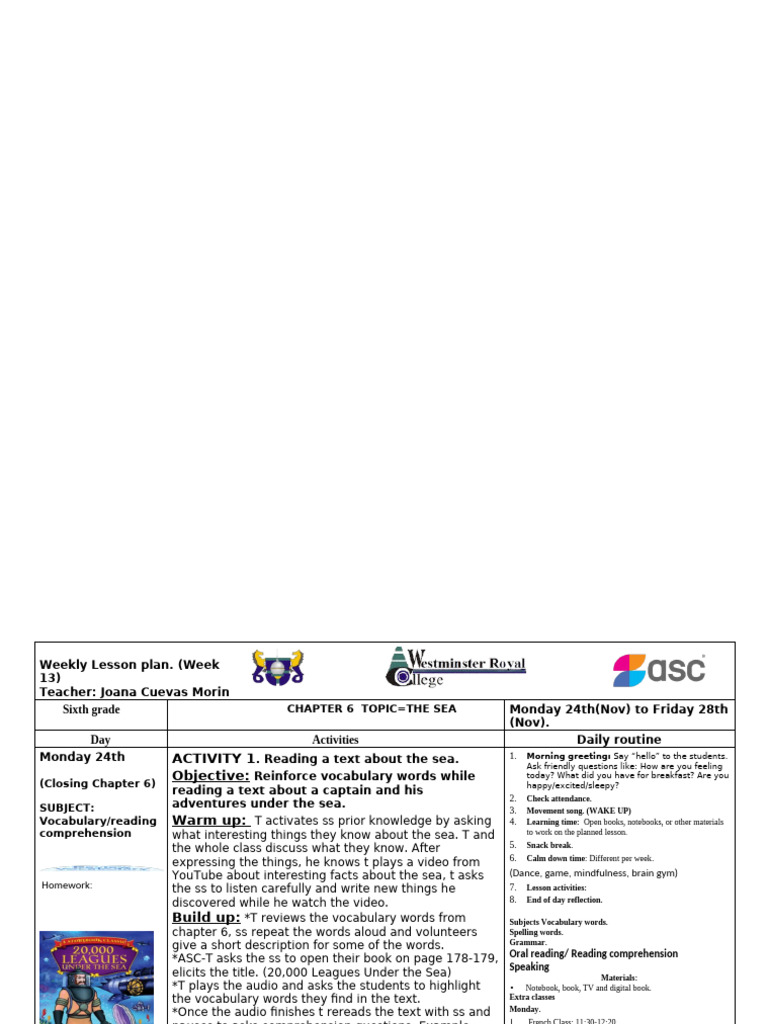 Lesson Plan Week 12 5th Grade Miss j0 Cm | PDF | Noun | Adjective