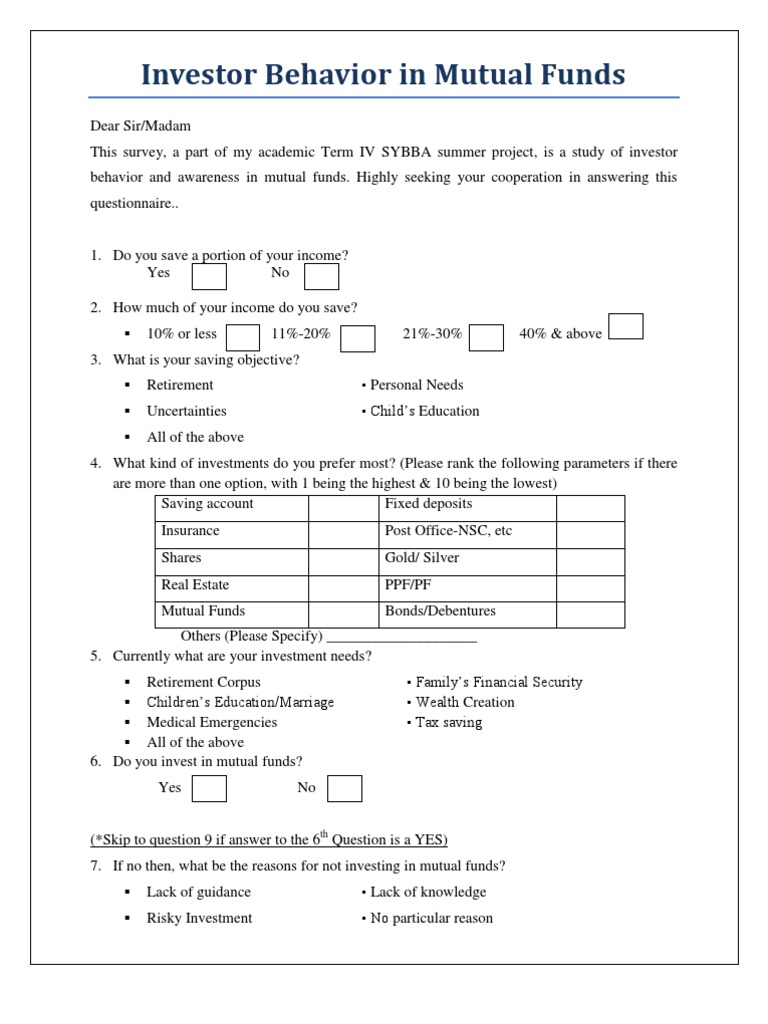 Investor Behavior Questionnaire on Mutual Funds | PDF | Mutual Funds ...