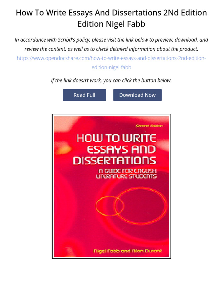 How to write essays and dissertations 2nd edition Edition Nigel Fabb ...