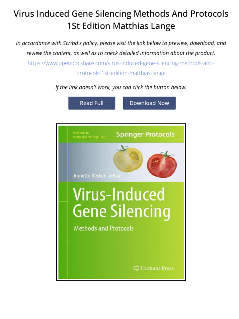 Virus Induced Gene Silencing Methods and Protocols 1st Edition Matthias ...