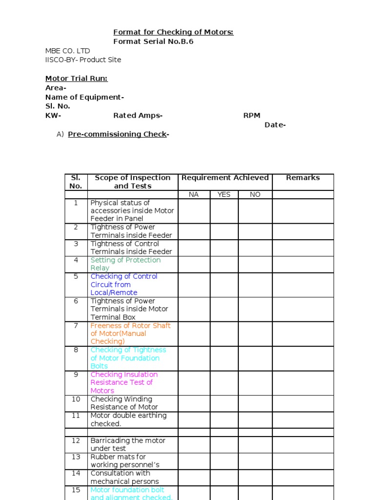 Protocol-Motor Trial Run Format | PDF | Cable | Switch