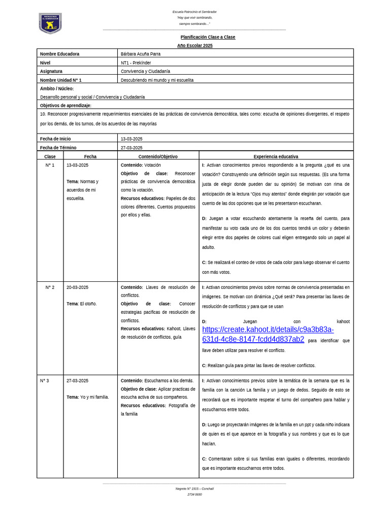 Planificación El Sembrador CYC Marzo | PDF | Aprendizaje