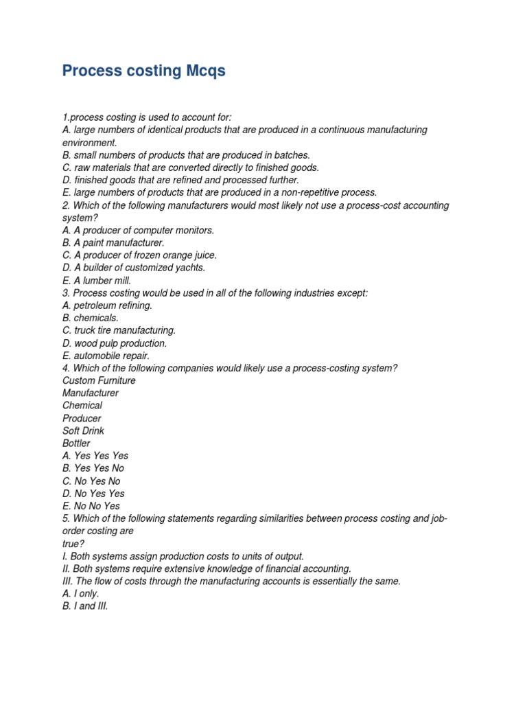 Process Costing Mcqs | PDF | Cost Of Goods Sold | Inventory