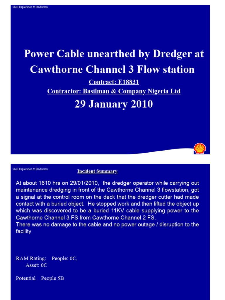 Power Cable Unearthed by Dredger at Caw Ch3.Ppt-1 | PDF | Dredging