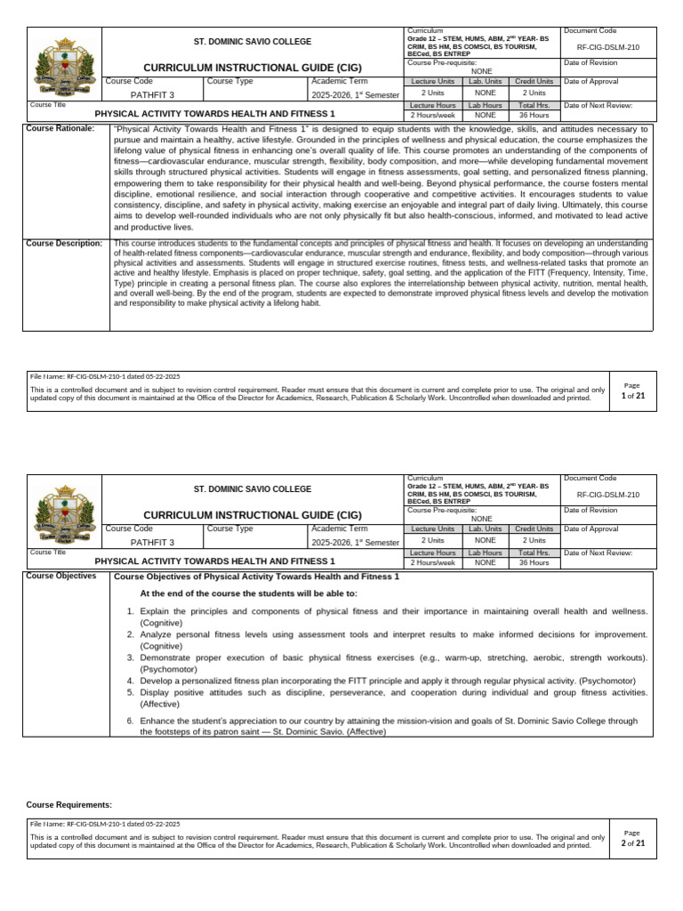 Physical Activity Towards Health and Fitness 1 CIG | PDF | Physical ...