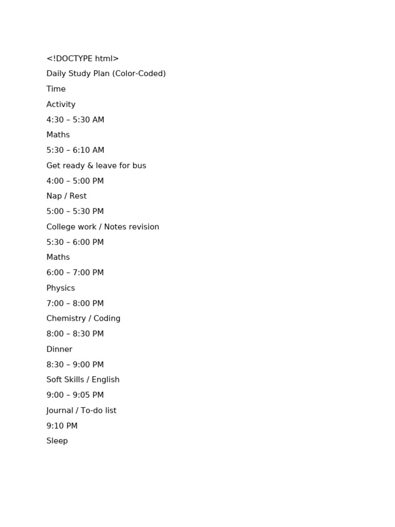 Daily Study Plan (2) | PDF