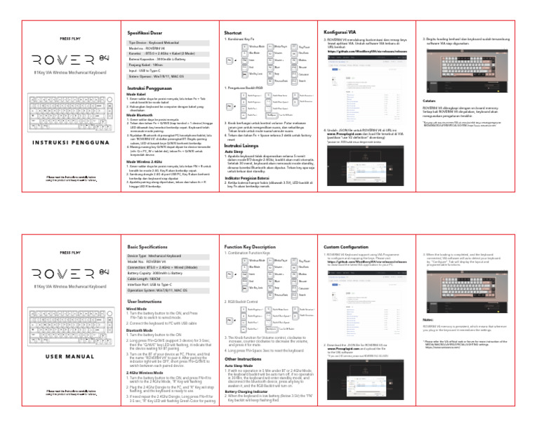 ROVER84 V4 Via Keyboard Instruction Manual Softcopy-1 | PDF | Computer ...